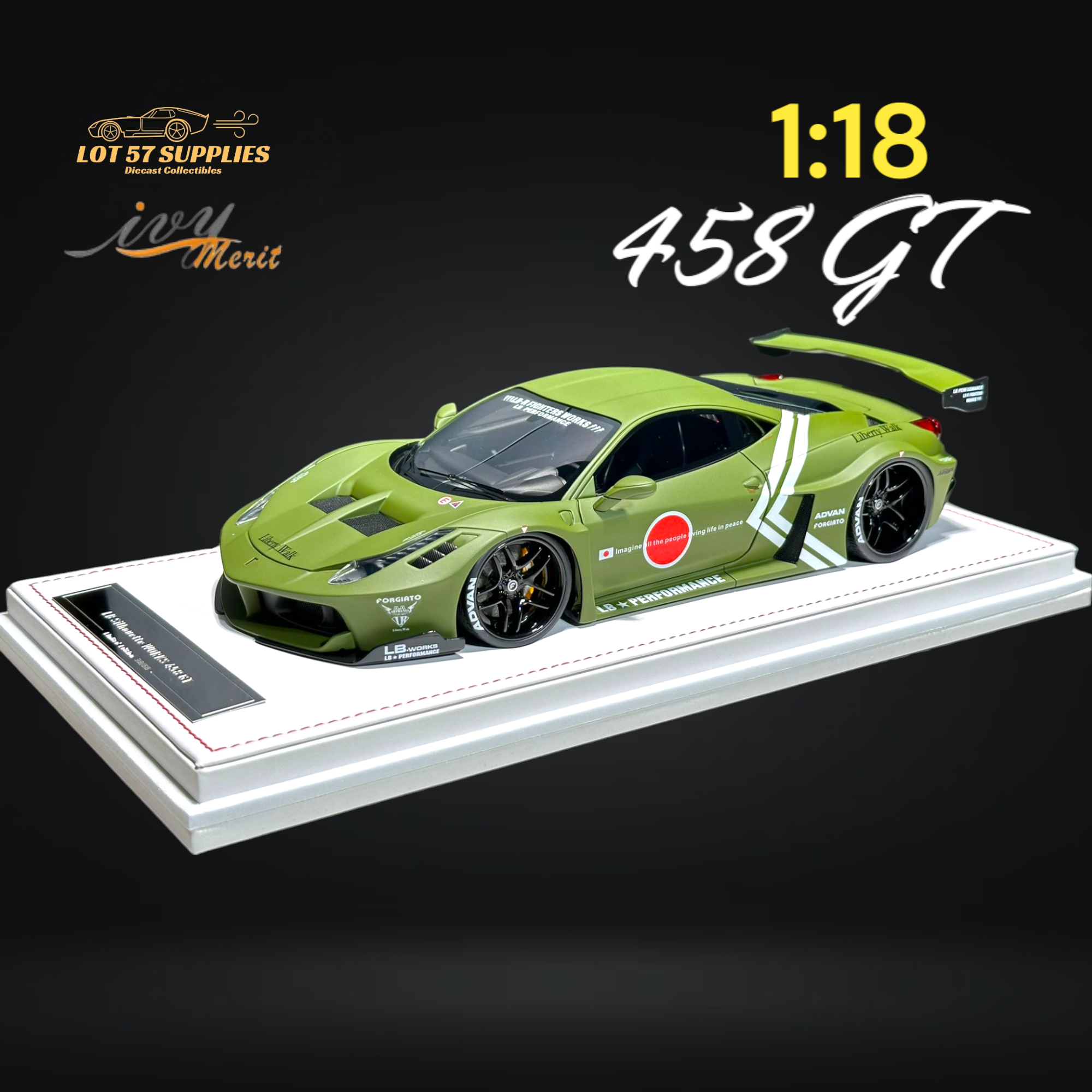 IVY MERIT 458 GT Fighter Green LBWK LB Silhouette Resin 1:18 Scale ...
